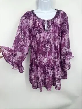 Catherines | Tops | Vintage Y2k Style Purple Paisley Flare Sleeve Shirt ...
